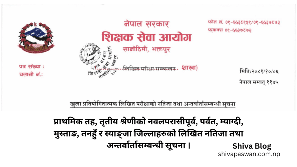TSC Primary Level Teacher Result 2081 (6 Districts)