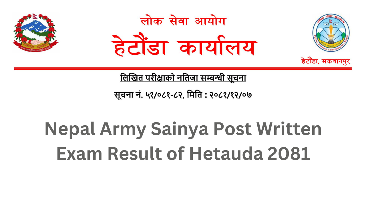 Nepal Army Sainya Post Written Exam Result of Hetauda 2081